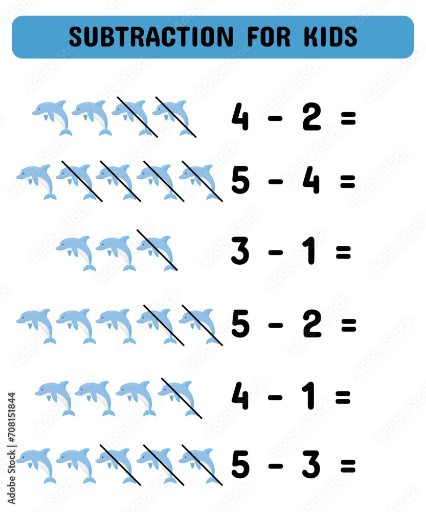 Subtraction game . Mathematics children educational game. Study ...
