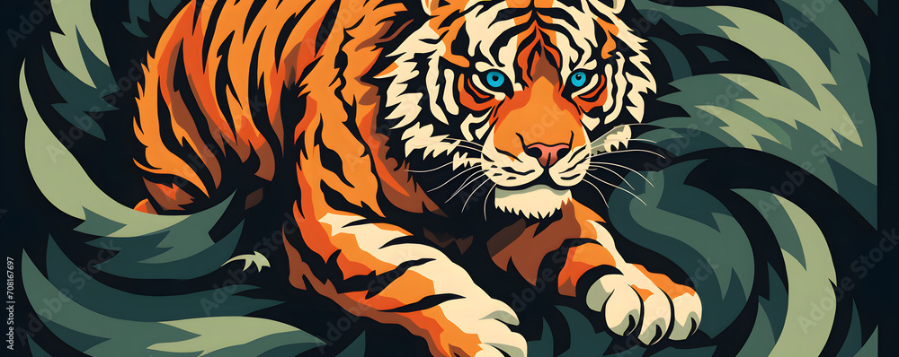 Groovy hippie 70s pattern with abstract tiger. Indian oriental and ...