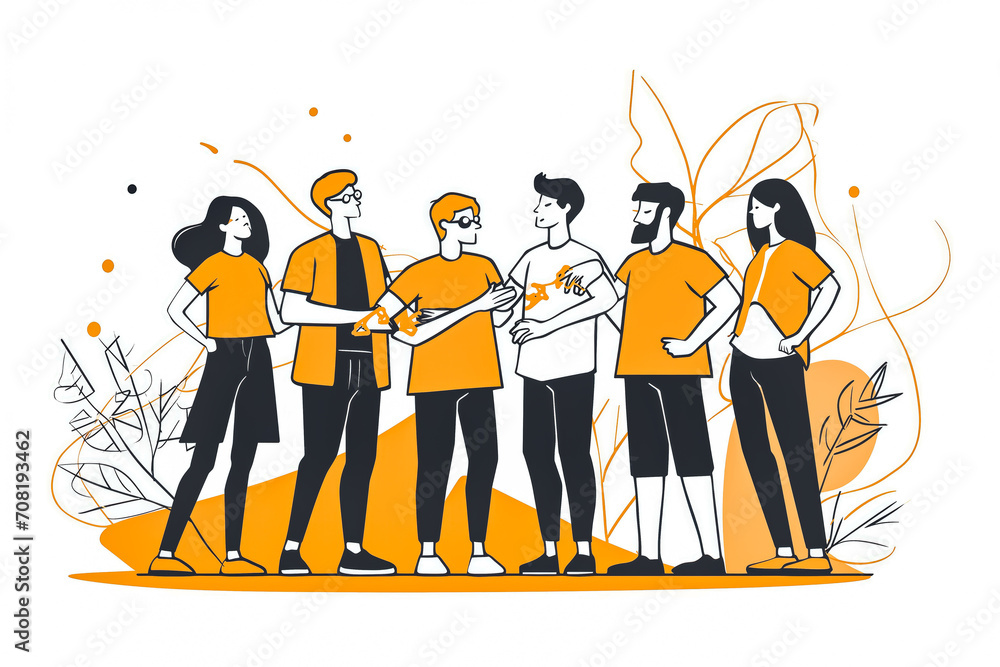 Teamwork line art, collaboration concept, team building illustration ...
