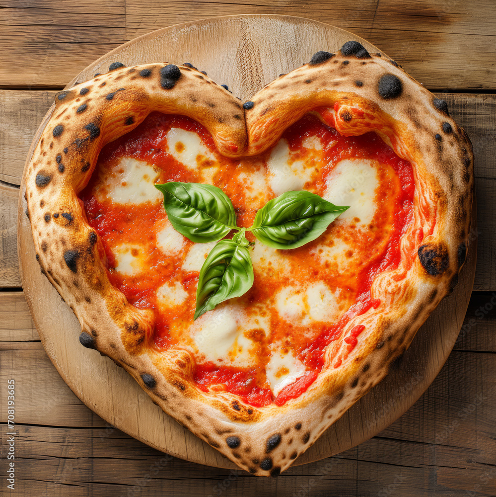 Heart shaped neapolitan pizza margherita with san marzano tomatoes ...