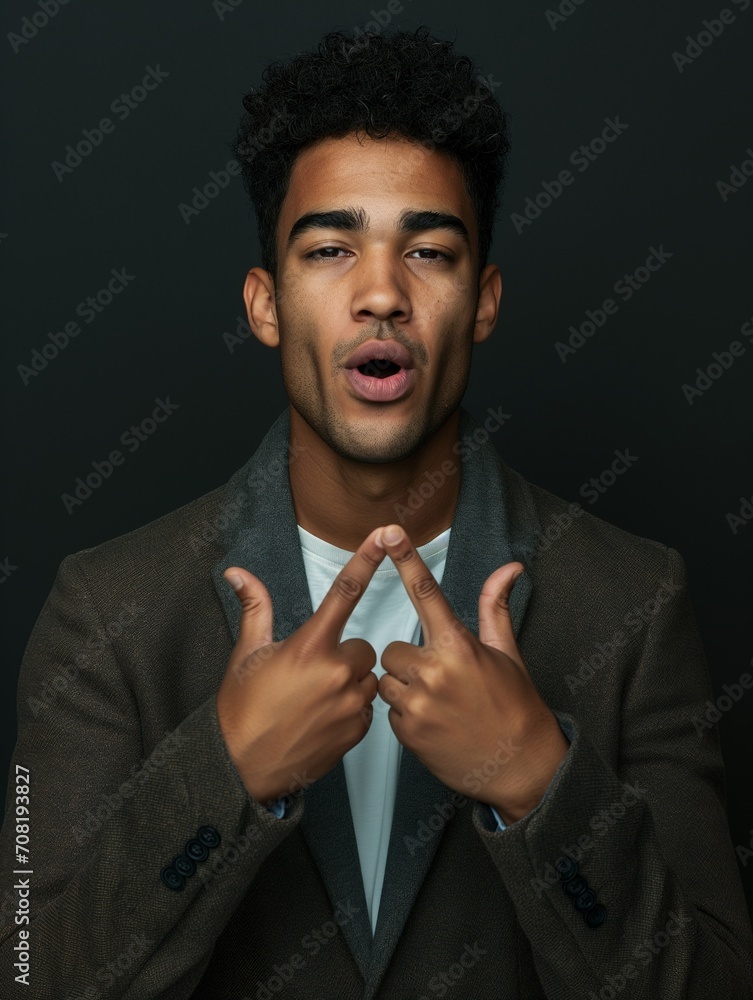 Digital drawing representing a smart handsome deaf person, young black ...