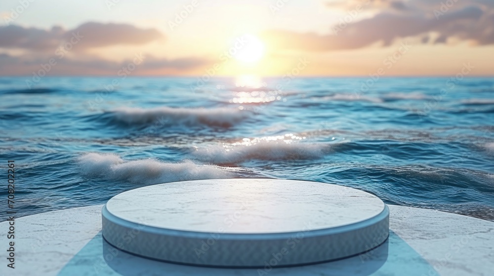 Podium in the landscape of sea wave and ocean background. Studio podium ...
