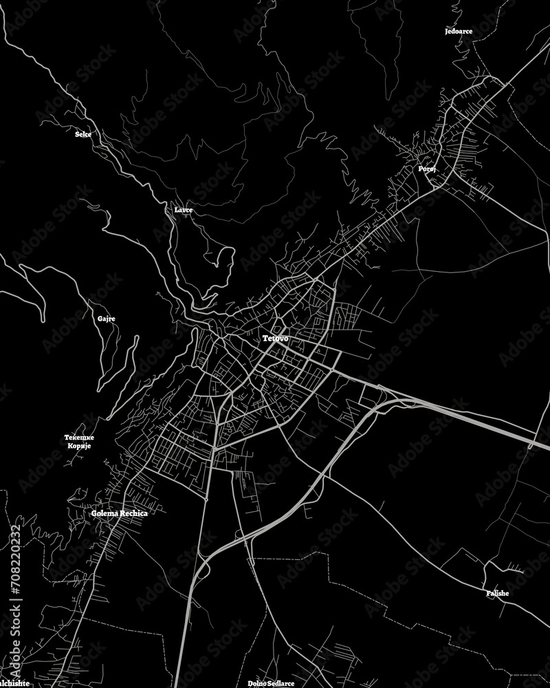 Tetovo North Macedonia Map, Detailed Dark Map of Tetovo North Macedonia ...