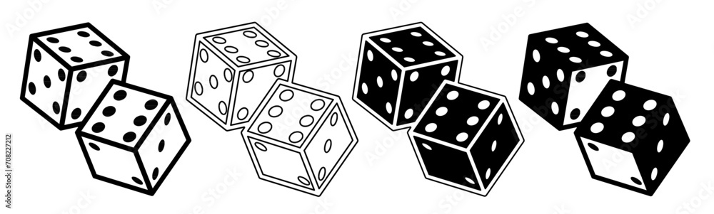 Black and white illustration of a dice. Dice icon collection with line ...