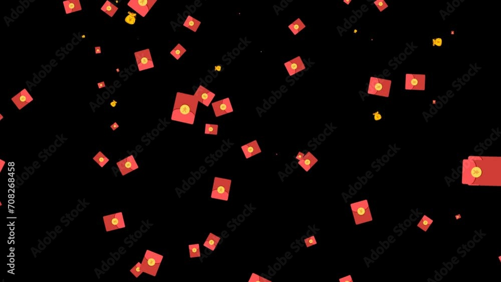 Chinese New Year Red Packet and Money Bag Drop Animation,alpha channel ...