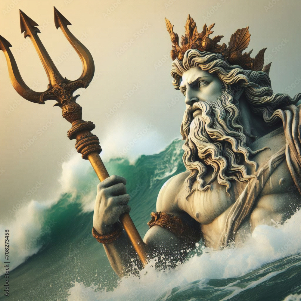 Mythological poseidon figure, underwater kingdom ruler. Greek god ...