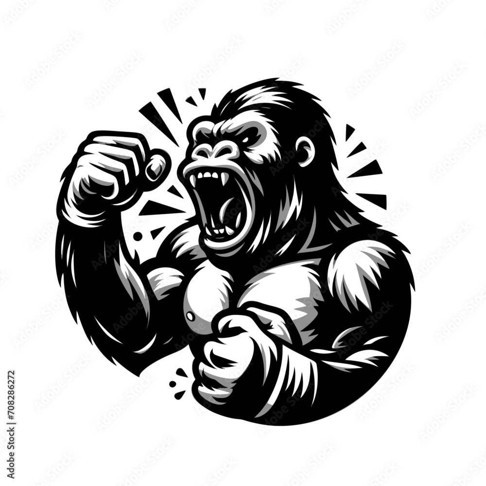 Vector logo of a raging gorilla doing a fist punch. Professional logo ...