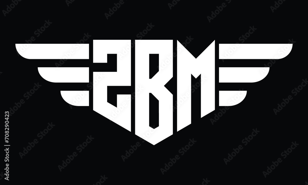 ZBM three letter logo, creative wings shape logo design vector template ...
