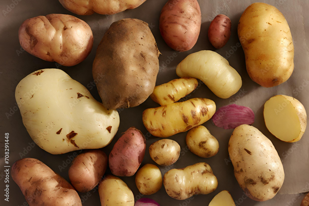 Potatoes in different shapes and sizes, showcasing their earthy ...