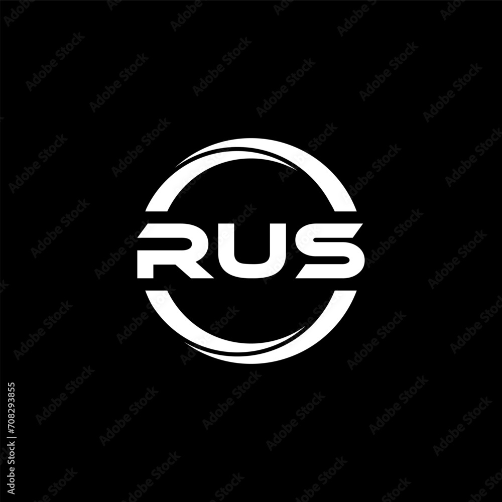 RUS letter logo design with black background in illustrator, cube logo ...