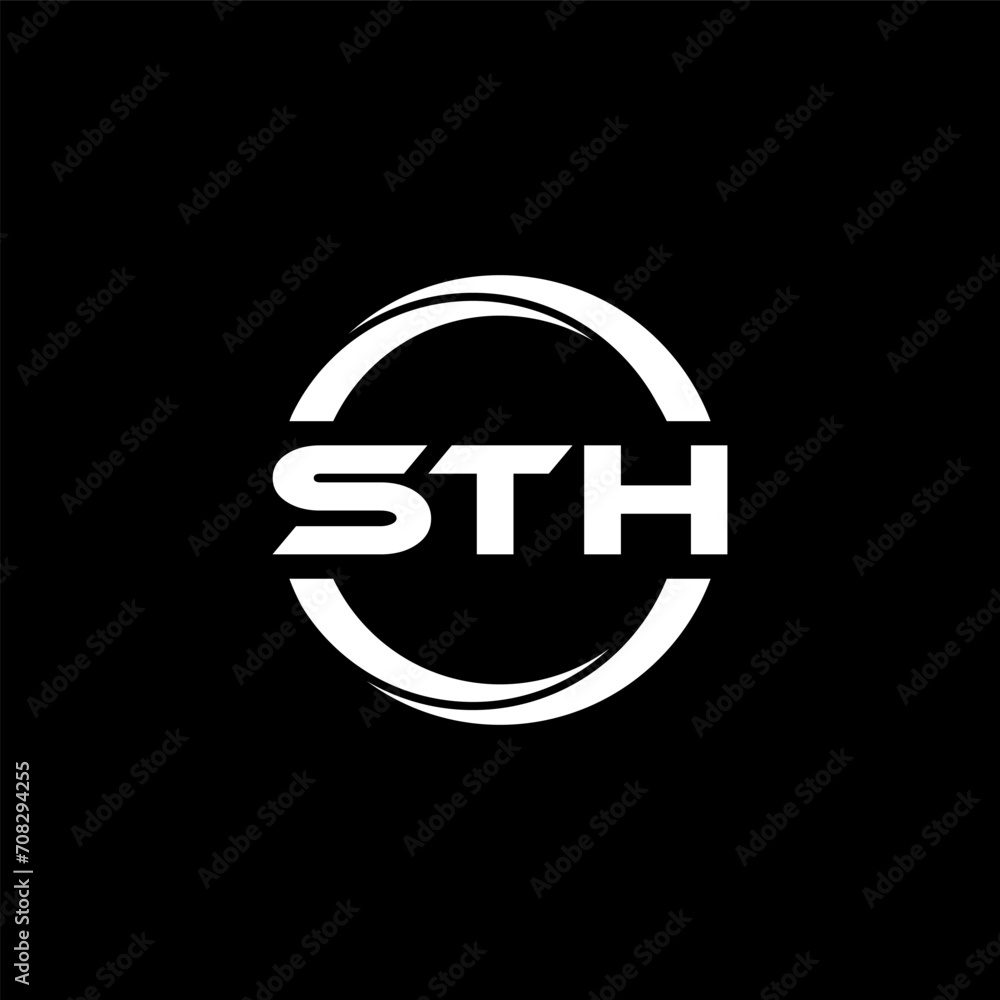 STH letter logo design with black background in illustrator, cube logo ...