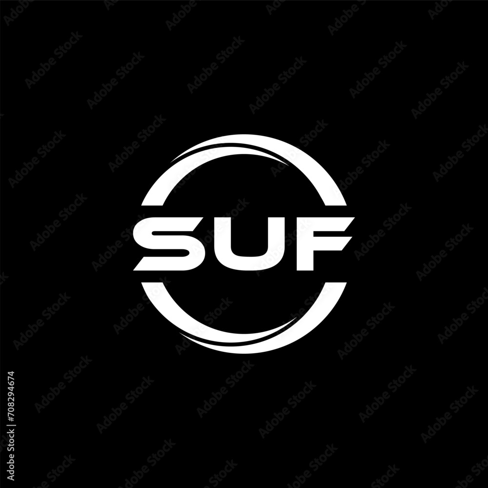 SUF letter logo design with black background in illustrator, cube logo ...