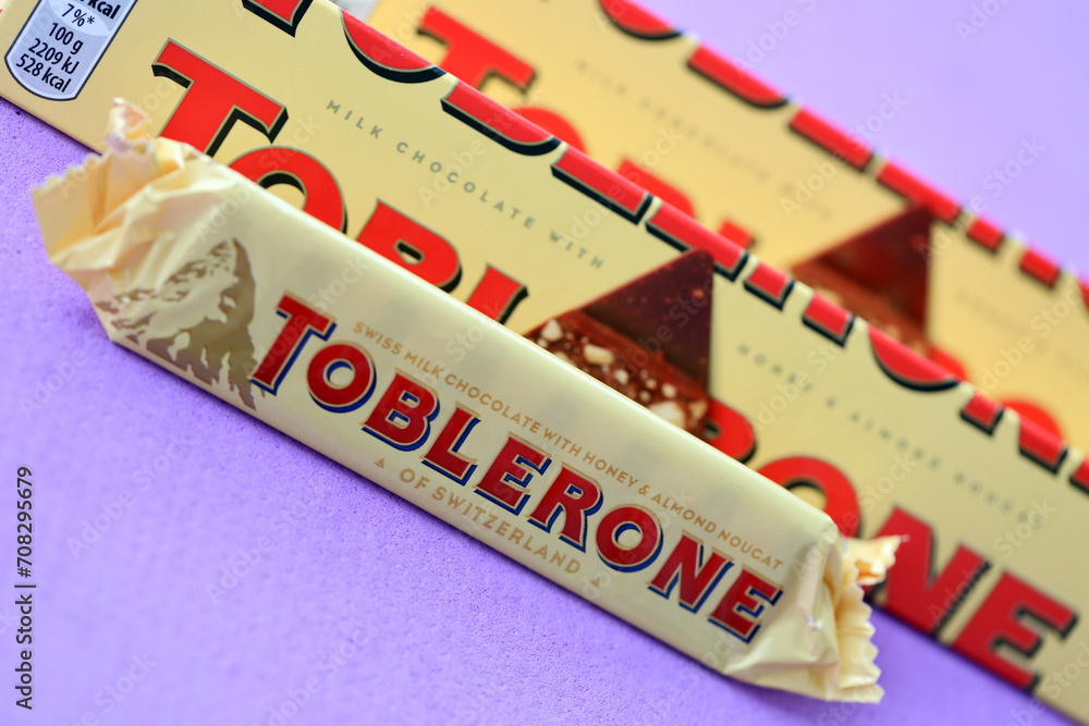 KYIV, UKRAINE - OCTOBER 31, 2023 Yellow Toblerone Chocolate Bar ...
