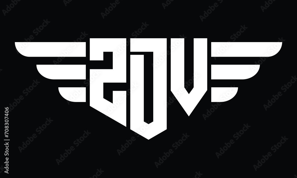 ZDV three letter logo, creative wings shape logo design vector template ...