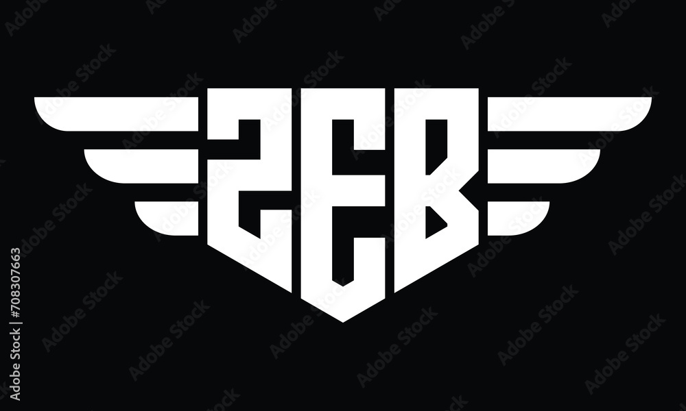 ZEB three letter logo, creative wings shape logo design vector template ...