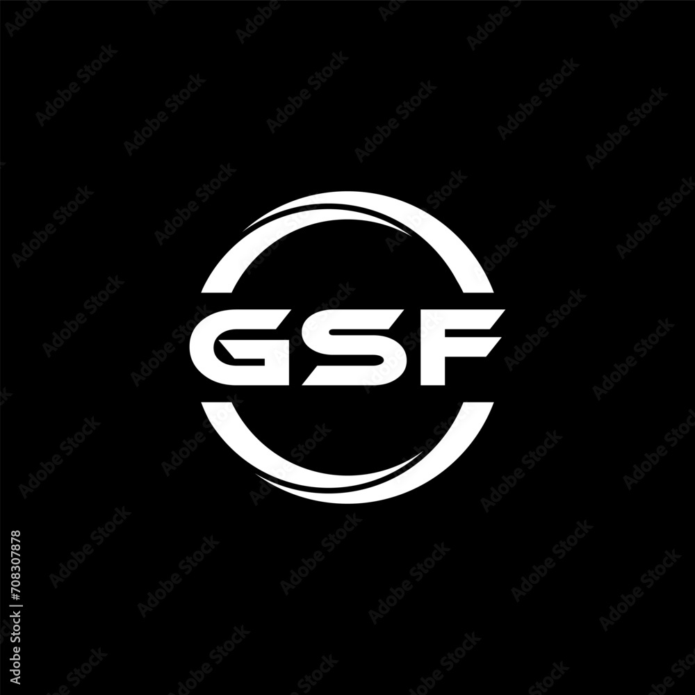 GSF letter logo design with black background in illustrator, cube logo ...