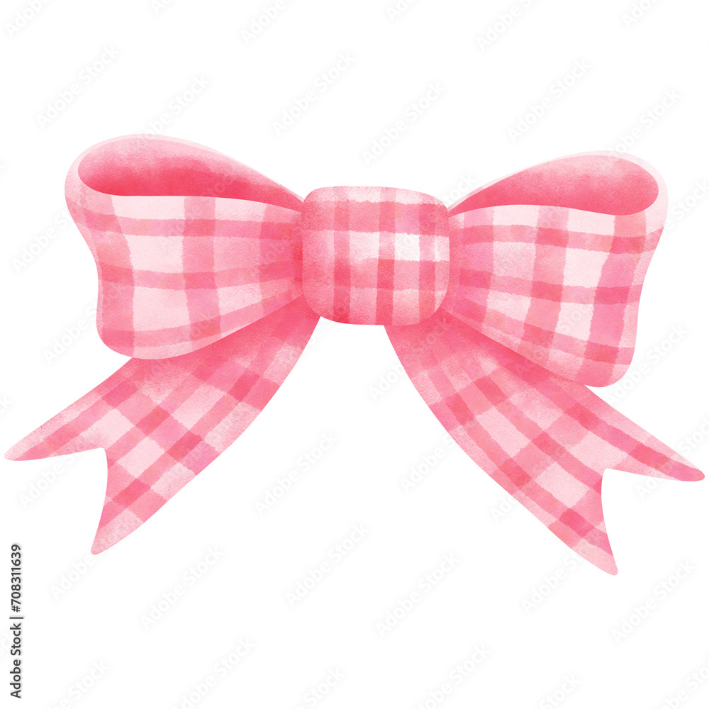 Whimsical watercolor pink retro coquette ribbon bow clipart, Hand drawn ...