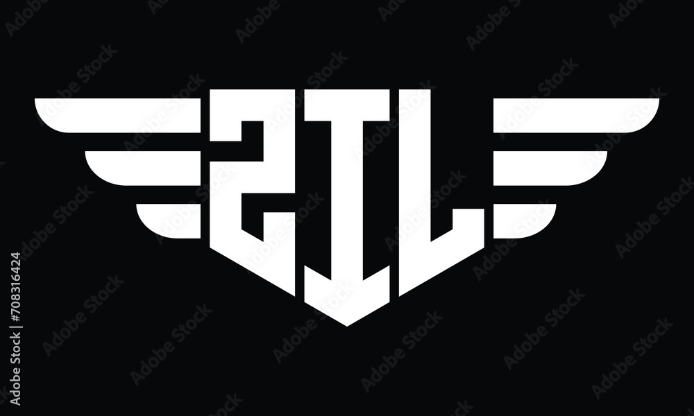 ZIL three letter logo, creative wings shape logo design vector template ...