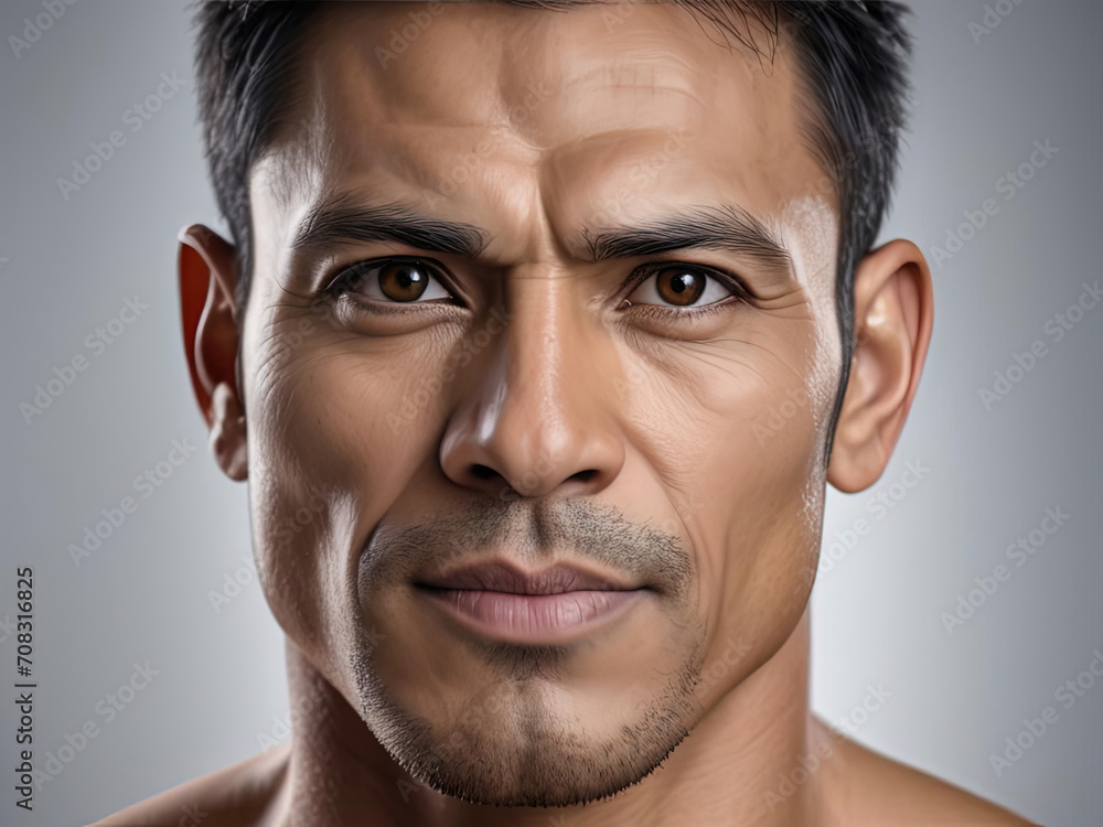 Intense Southeast Asian Man - Close-up portrait of a muscular, olive ...