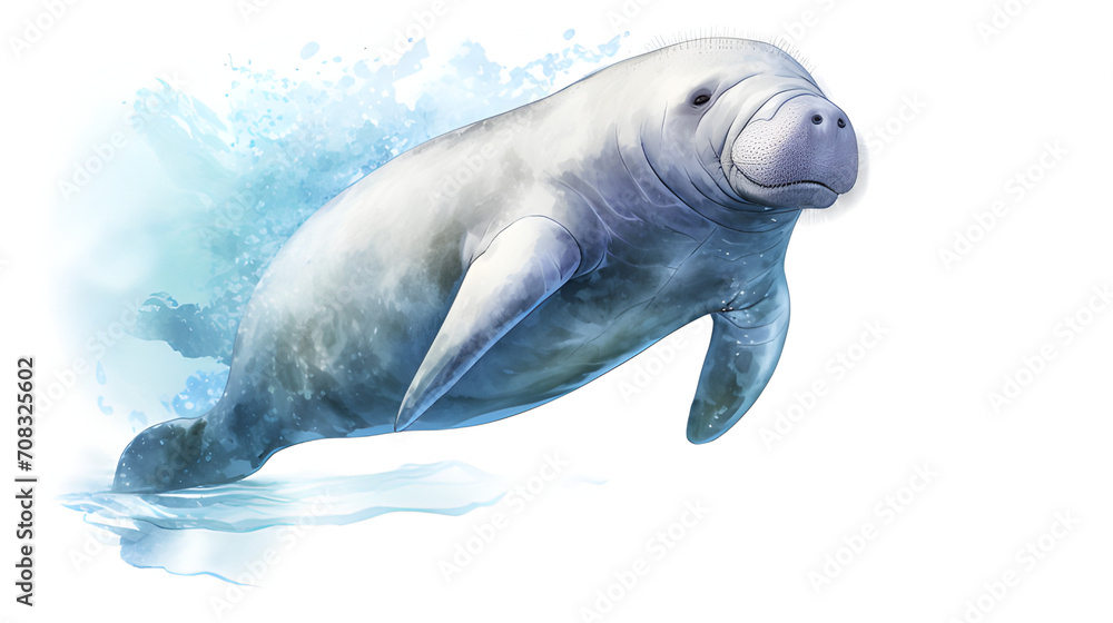 Manatee, watercolor clipart, die cut, Perfection, hyper-realistic ...