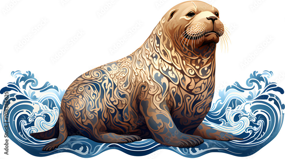 Sea Lion, intricate pattern design, ornate and elaborate, rich textures ...