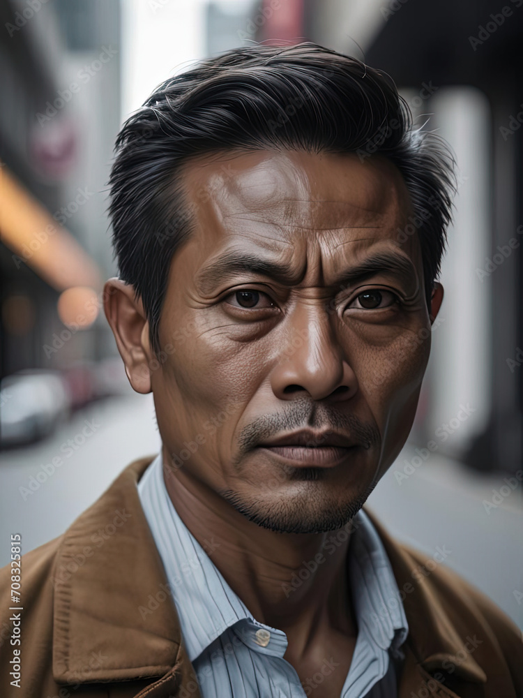 Intense Portrait - Tall dark-skinned East Asian man with a proud and ...
