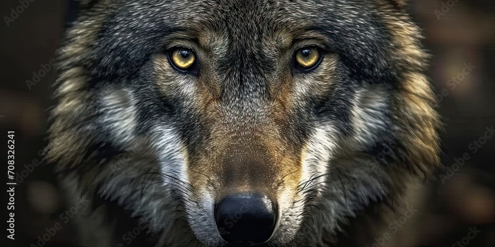 Majestic lone wolf. Stunning portrait of wild gray wolf intensely ...