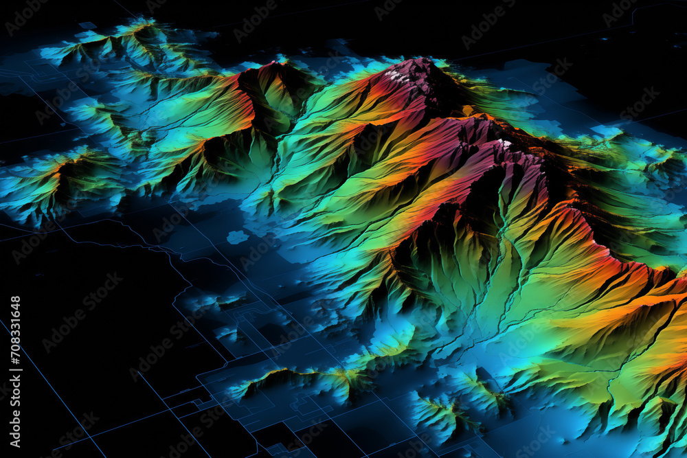GIS lidar map 3D, Model land surface product made after processing aerial data from drone Stock ...
