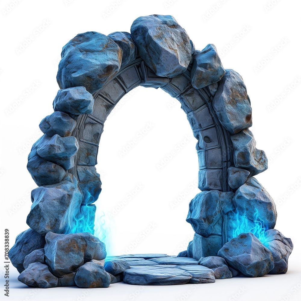 Magic Gate. Blue light, Fire. Portal in a stone arch. Fantasy gate ...