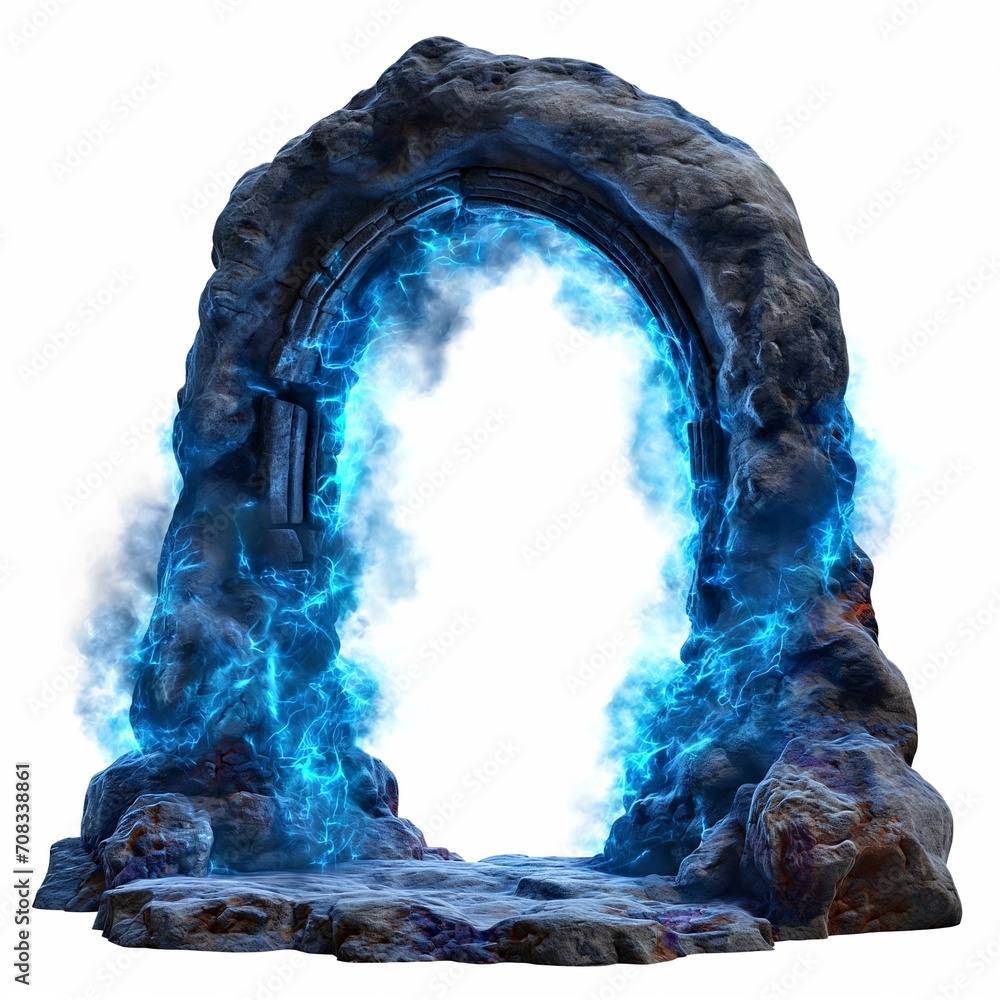 Magic Gate. Blue light, Fire. Portal in a stone arch. Fantasy gate ...