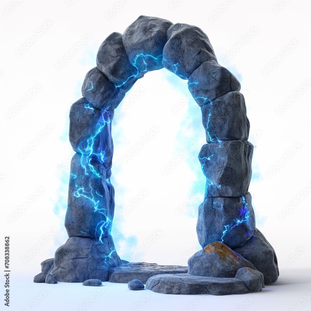 Magic Gate. Blue light, Fire. Portal in a stone arch. Fantasy gate ...