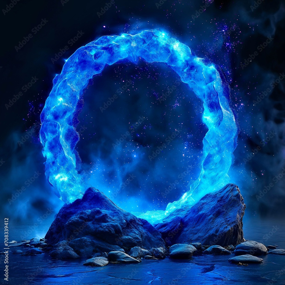 Magic Gate. Blue light, Fire. Portal in a stone arch. Fantasy gate ...