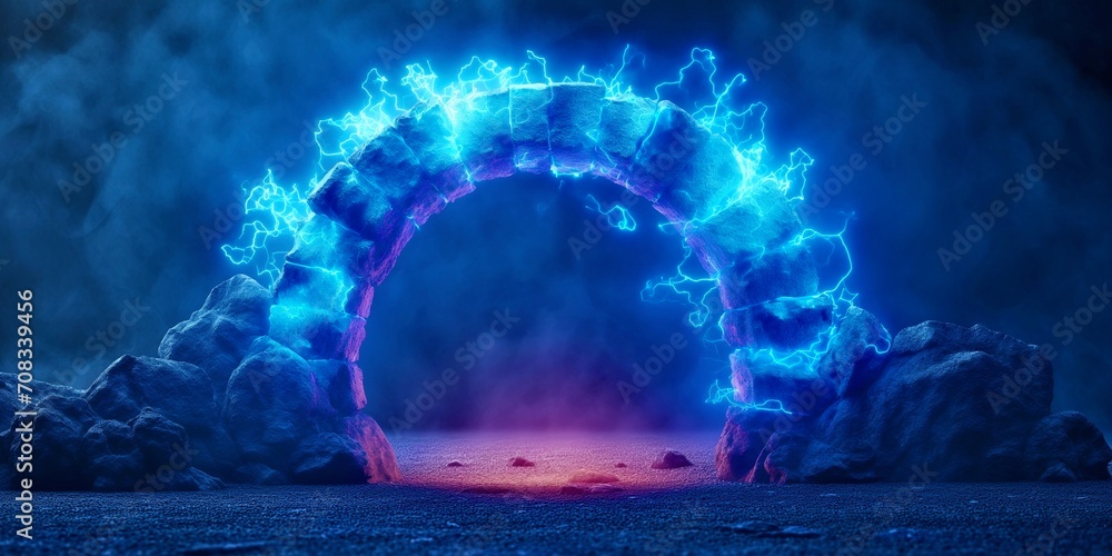 Magic Gate. Blue light, Fire. Portal in a stone arch. Fantasy gate ...