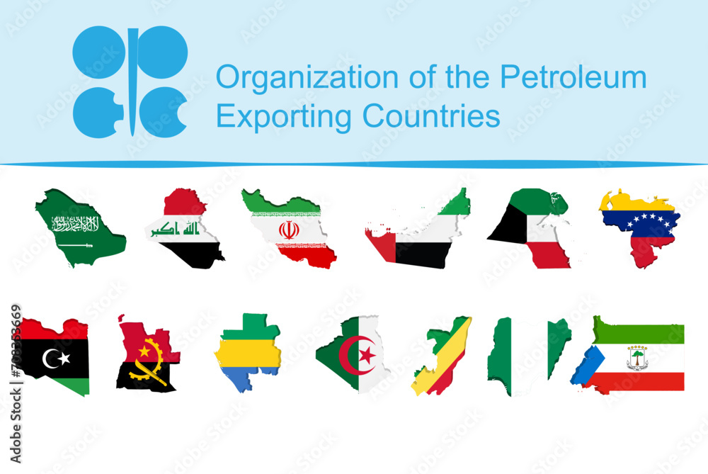 The national flags of the OPEC member countries are located below the ...