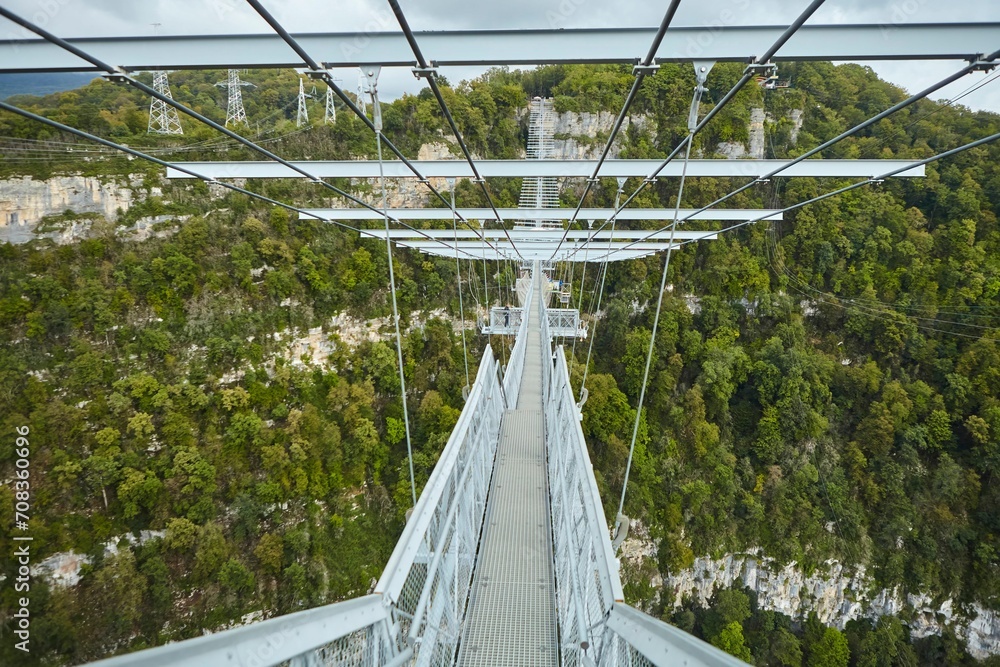Sochi, Russia - October 11, 2019.: The bridge in the Skypark over the ...