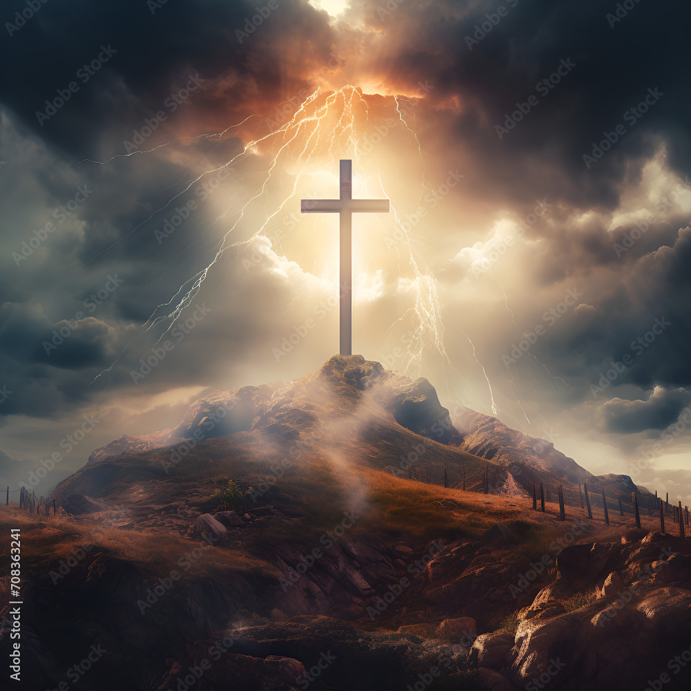 Holy cross symbolizing the death and resurrection of Jesus Christ with ...