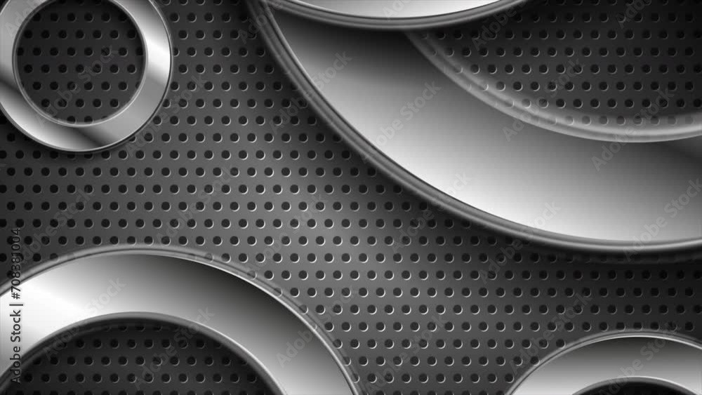 Tech abstract background with silver circles on perforated metallic ...