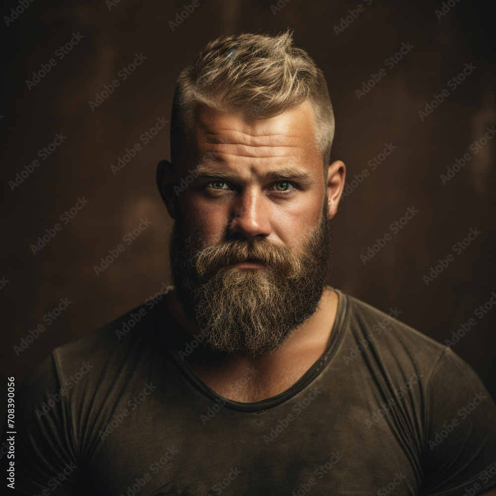 portrait of blond mature man, beefy rotund handsome male persona. style ...