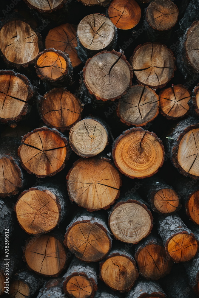 Rustic Symmetry: Stacked Wood Logs in Lo-fi Aesthetics, Balanced ...