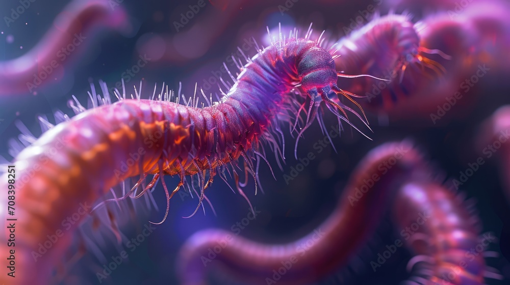 Big pink worms inside human body. Intestinal parasitic helminths ...