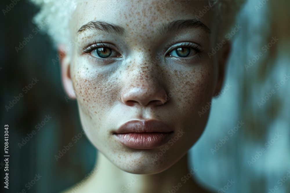 In this captivating portrait, the stunning albino African American ...
