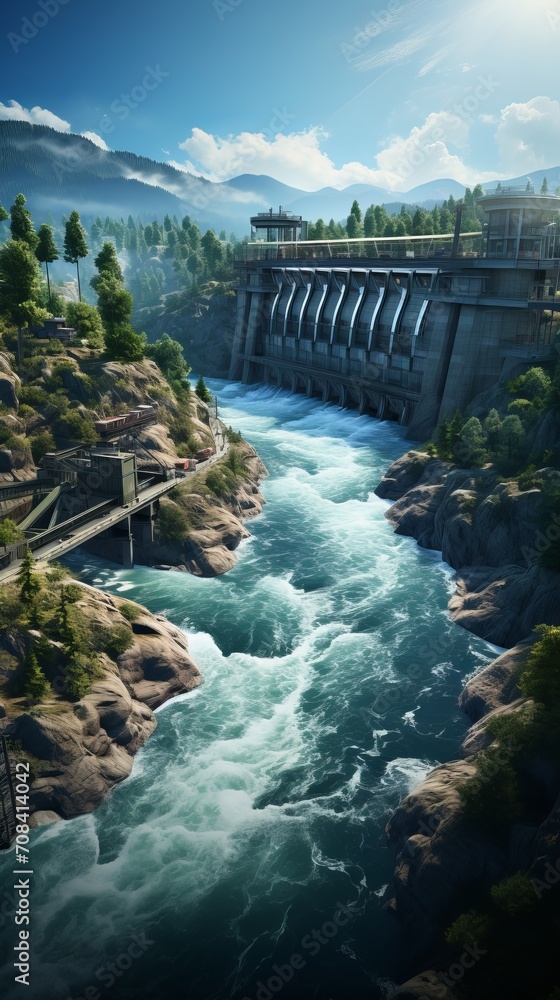Hydroelectric Power Generation: A dam with rushing water, highlighting ...
