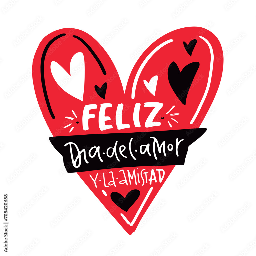 Hand sketched Happy Valentines Day text in spanish with hearts ...