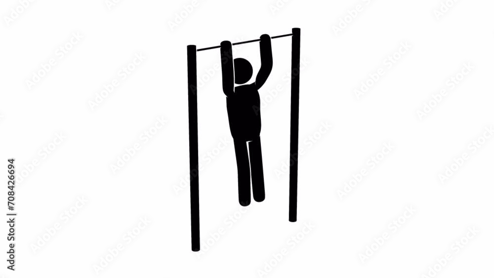 Pictogram man doing pull-ups on the bar. Stickman strength training ...