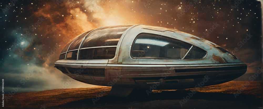 spaceship-like structure adorned with ancient suggesting a rich history ...