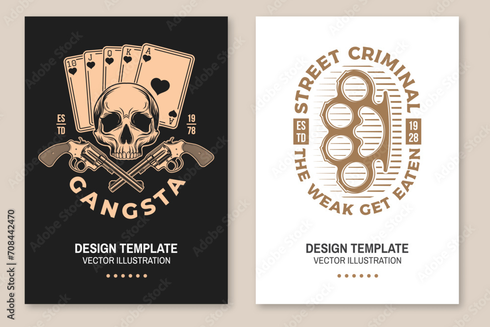 Set of gangster banner, poster. Vector illustration. Vintage monochrome ...