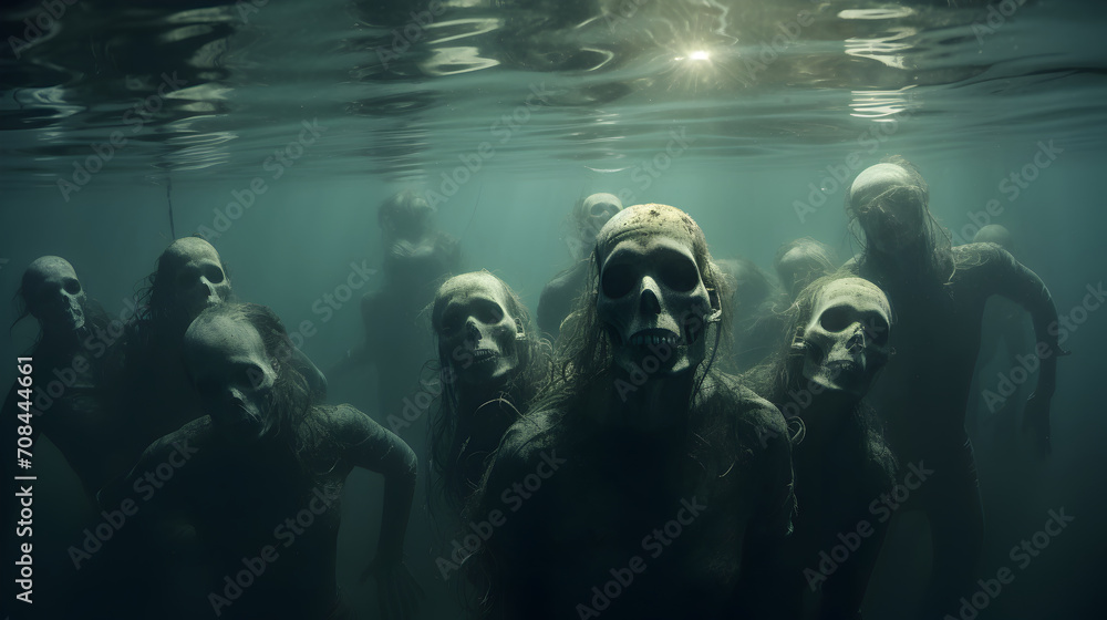 Dead bodies underwater after the universal flooding on earth Stock ...