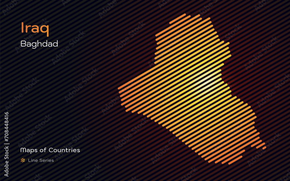 Iraq Gold Map with a capital of Baghdad Shown in a Line Pattern ...