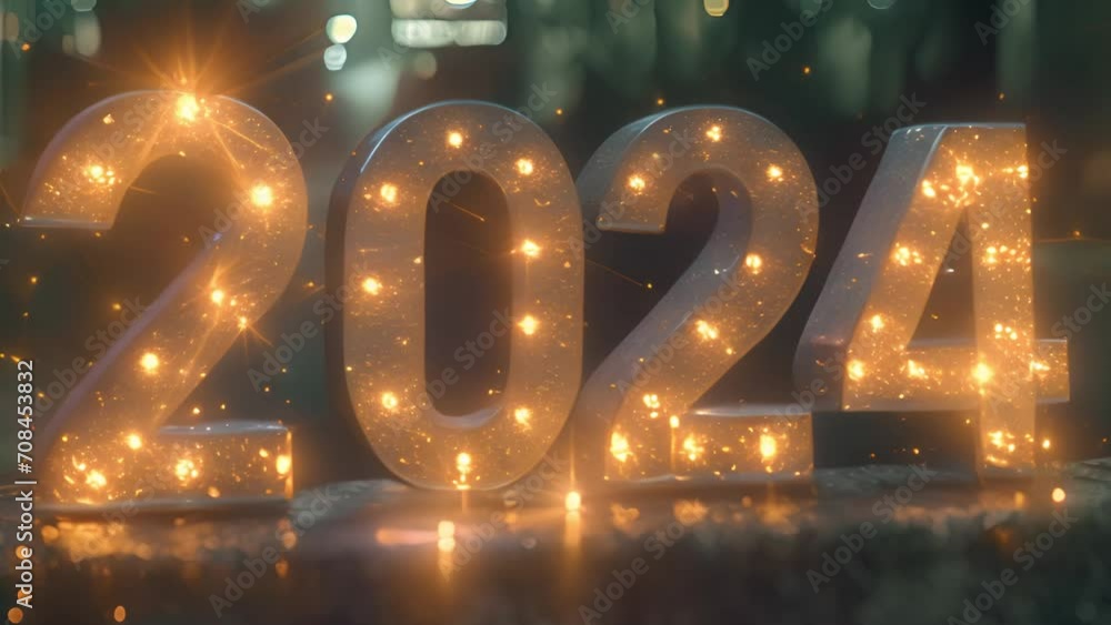2024 sign with sparkling light. Happy New Year 2024 neon lights ...