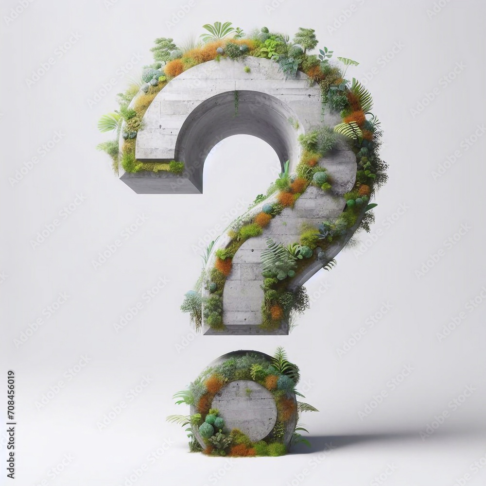 Question mark shape 3D Lettering That Blends Concrete With Nature. AI ...